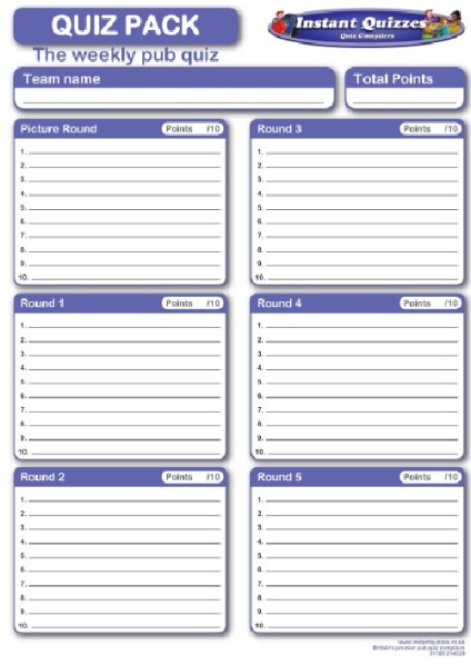 Free Quiz Pack – Pub Quiz Questions