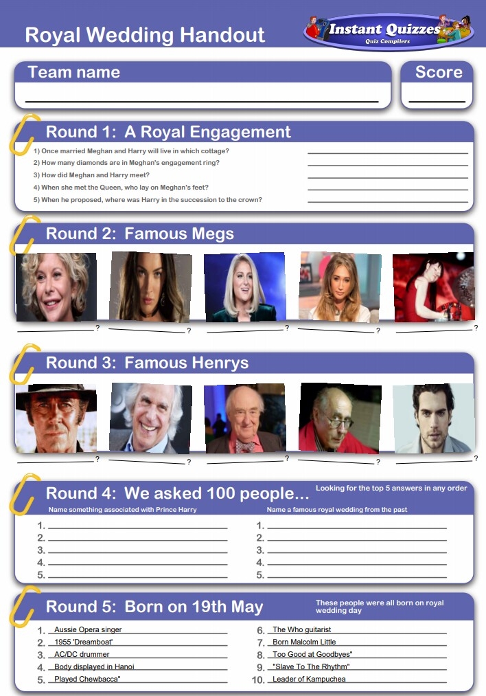 Royal Wedding Quizzes! – Pub Quiz Questions