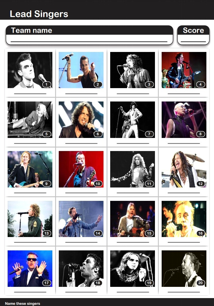 Lead Singers Picture Quizzes – Pub Quiz Questions