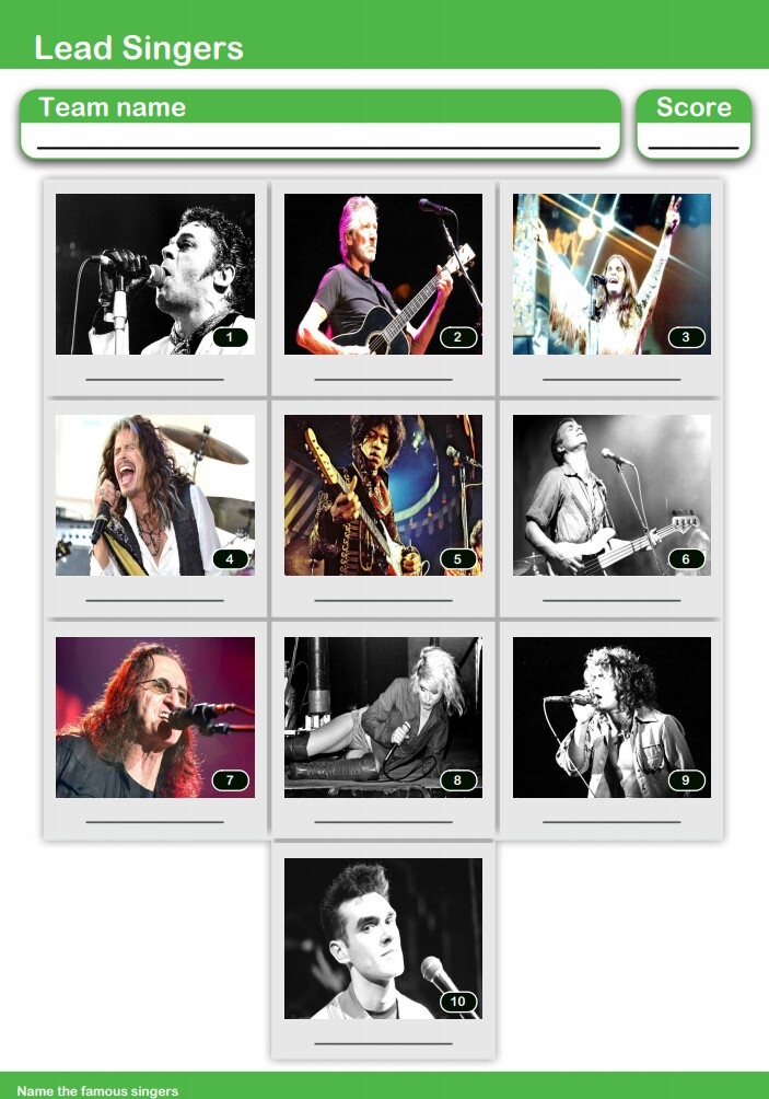 Lead Singers Picture Quizzes – Pub Quiz Questions