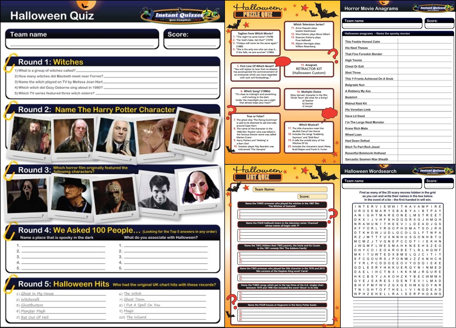 Hallowe’en Handouts – Pub Quiz Questions