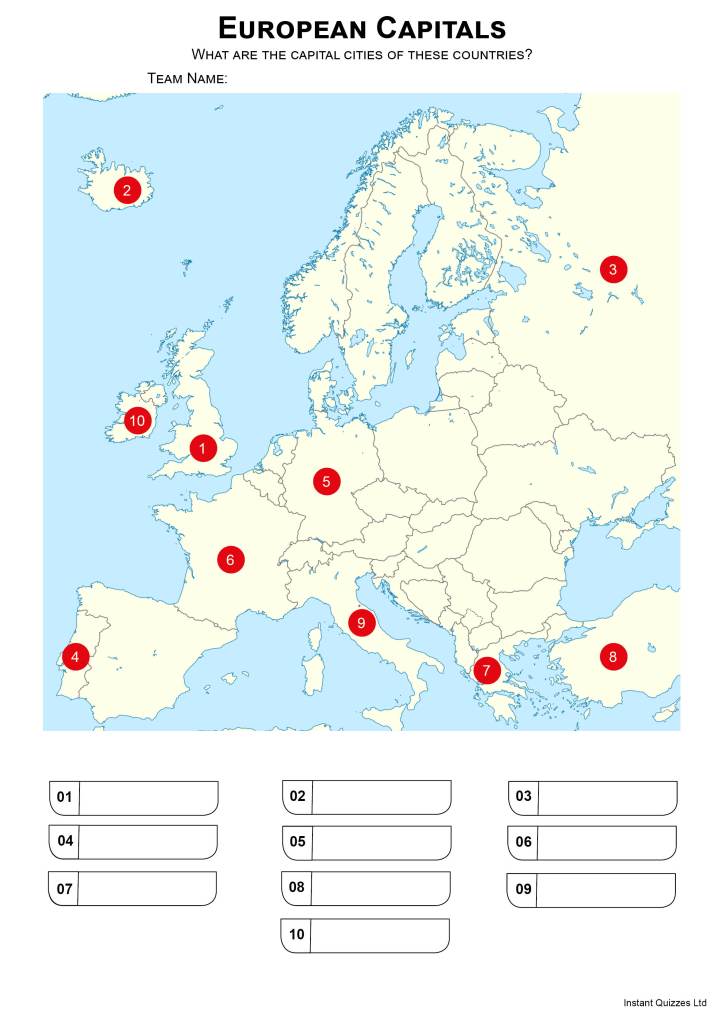 Euro Capital Cities Quiz – Pub Quiz Questions