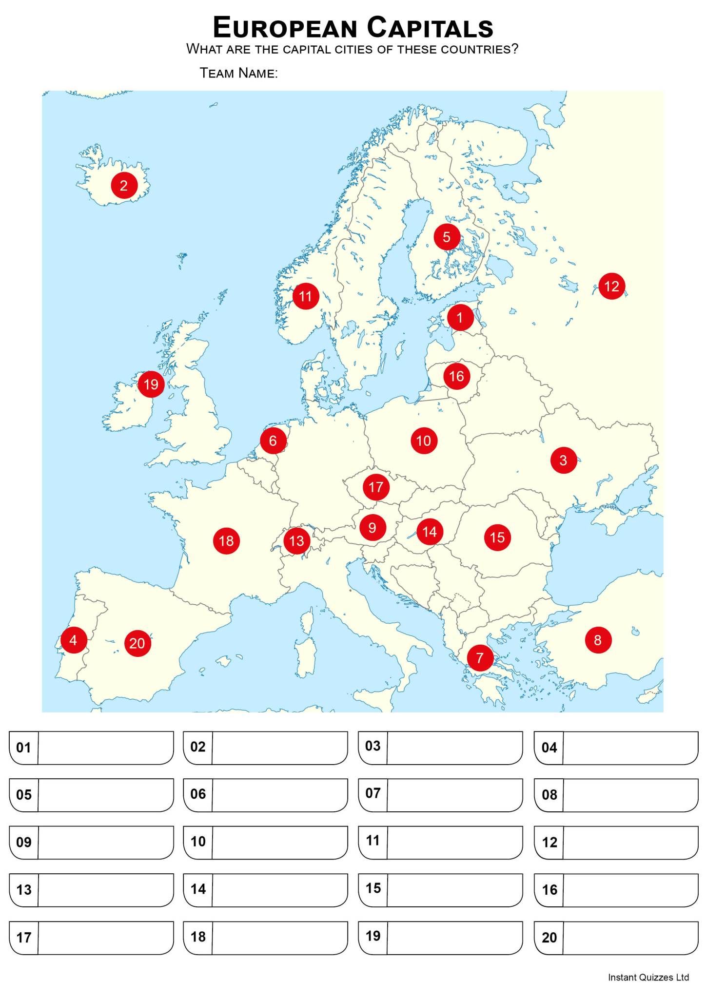 Euro Capital Cities Quiz – Pub Quiz Questions